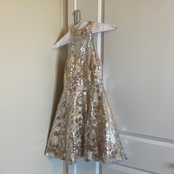 B Darlin | Dresses | Ivory Beige Dress With Silver Sequin All Over It ...